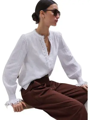 ME+EM Cheesecloth Blouse With Embroidered Trim - Soft White