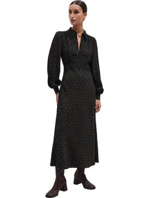 ME+EM Polka Dot Lace Trim Maxi Dress - Black