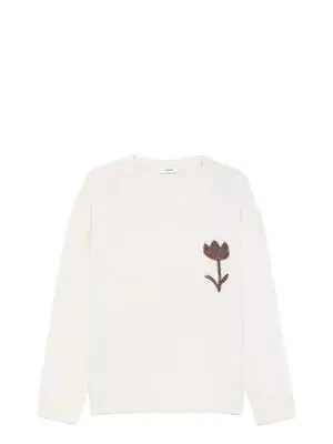 Sandro Flower Appliqué Crew-neck Sweatshirt - Neutrals