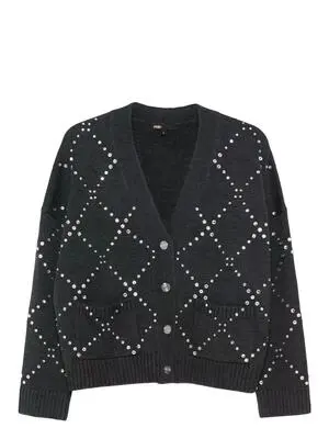 Maje Diamond-pattern Studded Cardigan - Grey