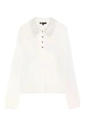 Maje Embellished-collar Polo Top - White