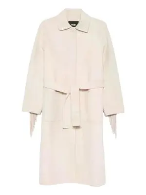 Maje Fringe-trimmed Belted Single-breasted Coat - Neutrals