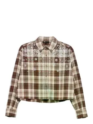 Maje Embellished Check-pattern Shirt - Brown