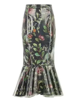 Roberto Cavalli Floral Print Midi Skirt - Black