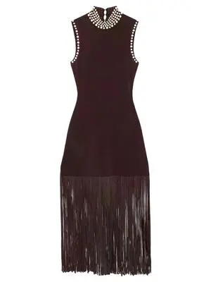 Sandro High-neck Fringe Midi Dress - Brown