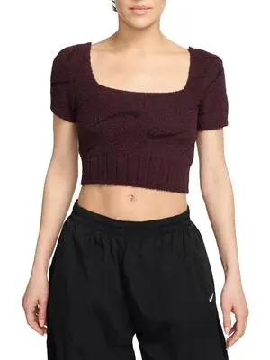 Nike Bouclé Knit Slim Fit Crop Top Burgundy Crush