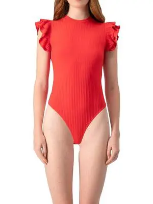 IVONNE Ruffle Sleeve Bodysuit Red