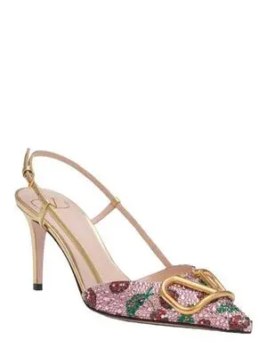 Valentino Garavani Vlogo Signature Cherryfic Crystal Slingback Pumps - Pink Multi