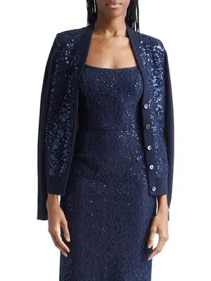 Michael Kors Sequin-embellished Floral Lace Cashmere Cardigan - Midnight
