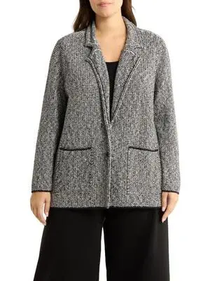 Eileen Fisher Notch Collar Organic Cotton Blend Jacket - Black/soft White