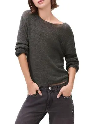Mango Openwork Boat Neck Sweater - Charcoal