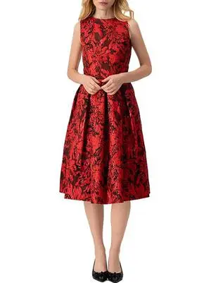 IVONNE Jacquard Sleeveless Midi Dress - Red