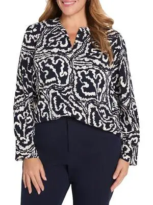 NIC+ZOE Leaf Print Crepe Top - Indigo Multi