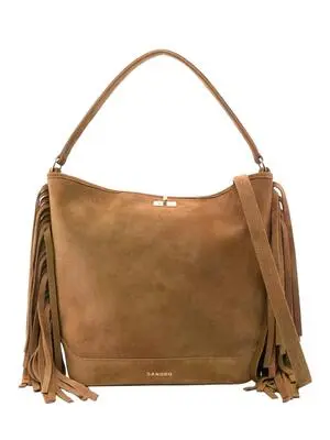 Sandro Fringe Suede Tote - Brown