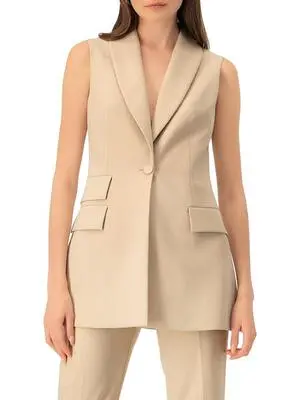IVONNE Tailored Vest With Lapel Collar - Beige