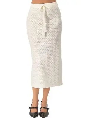 IVONNE Knit Midi Skirt With Drawstring Waist - Natural