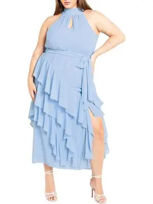 City Chic Sleeveless Ruffle Maxi Dress - Blue