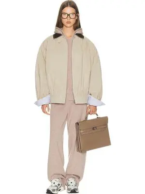 HELSA Shirred Bomber Jacket With Corduroy Collar - Sandstone
