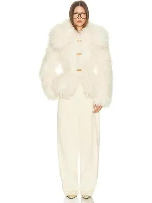 HELSA Faux Shearling Jacket With Dramatic Collar - Ivory