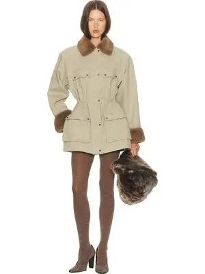 HELSA The Balmoral Jacket With Faux Fur Trim - Khaki