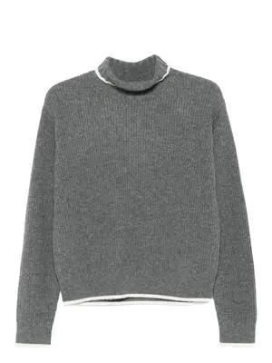 Sandro Ribbed Knit Turtleneck Sweater - Grey