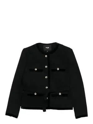 Maje Velvet-trim Belted Jacket - Black