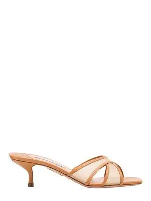 AQUAZZURA Divine Leather Mesh Crisscross Mule Sandals - Light Caramel