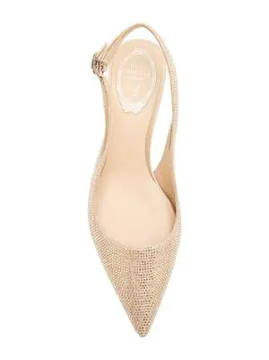 Rene Caovilla Olivia Embellished Slingback Pumps - Beige