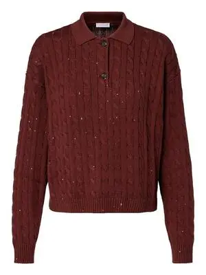 Brunello Cucinelli Cable-knit Cotton-blend Polo Sweater - Burgundy