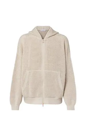 Brunello Cucinelli Open-knit Cotton-blend Lamé Zip-up Hoodie - Beige