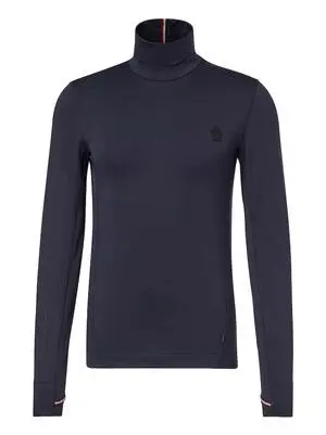 Moncler Logo Turtleneck Fleece Ski Top - Blue