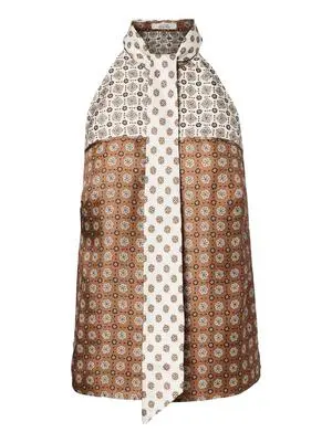 Dorothee Schumacher Graphic Dreams Tie-neck Silk Twill Top - Brown