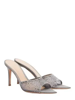 GIANVITO ROSSI Rania 85 Embellished Organza Mules - Silver
