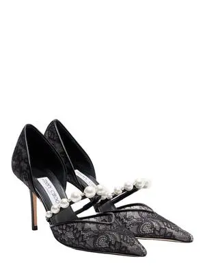 JIMMY CHOO Aurelie 85 Lace And Leather Pumps - Black