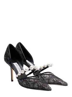 JIMMY CHOO Aurelie 85 Lace And Leather Pumps - Black