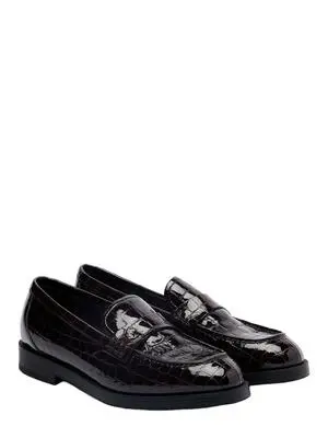 JIMMY CHOO Ivy Croc-effect Patent Leather Loafers - Black