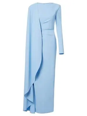 Rachel Gilbert Dion Caped Draped Gown - Blue
