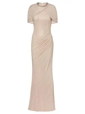 SELF-PORTRAIT Embellished Caped Maxi Dress - Beige