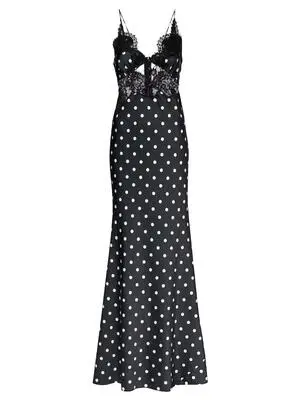 SELF-PORTRAIT Polka-dot Lace-trimmed Gown - Black