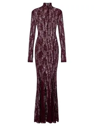 Norma Kamali Lace Turtleneck Gown - Purple