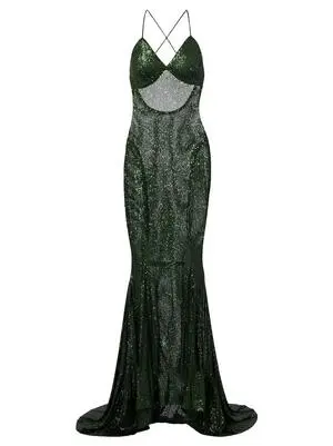 Norma Kamali Sequined Gown - Green