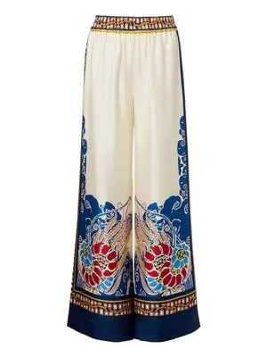 La DoubleJ Printed Silk Palazzo Pants - White