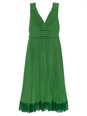 SELF-PORTRAIT Bow Pleated Dress - Green