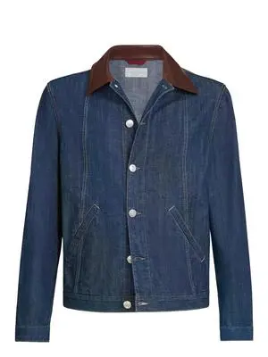Brunello Cucinelli Leather-collar Denim Jacket - Blue