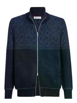 Brunello Cucinelli Jacquard Cable Cotton Cardigan - Blue