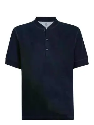 Brunello Cucinelli Waffle-pattern Henley-collar Polo Shirt - Blue