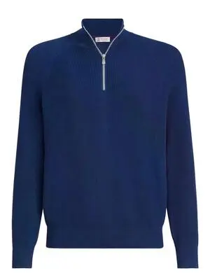 Brunello Cucinelli Zip Cotton Sweater - Blue