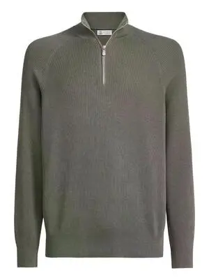 Brunello Cucinelli Rib Half-zip Sweater - Green