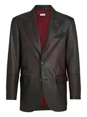 Brunello Cucinelli Peak-lapels Leather Blazer - Brown