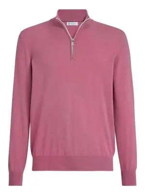 Brunello Cucinelli Cashmere Half-Zip Sweater Pink
